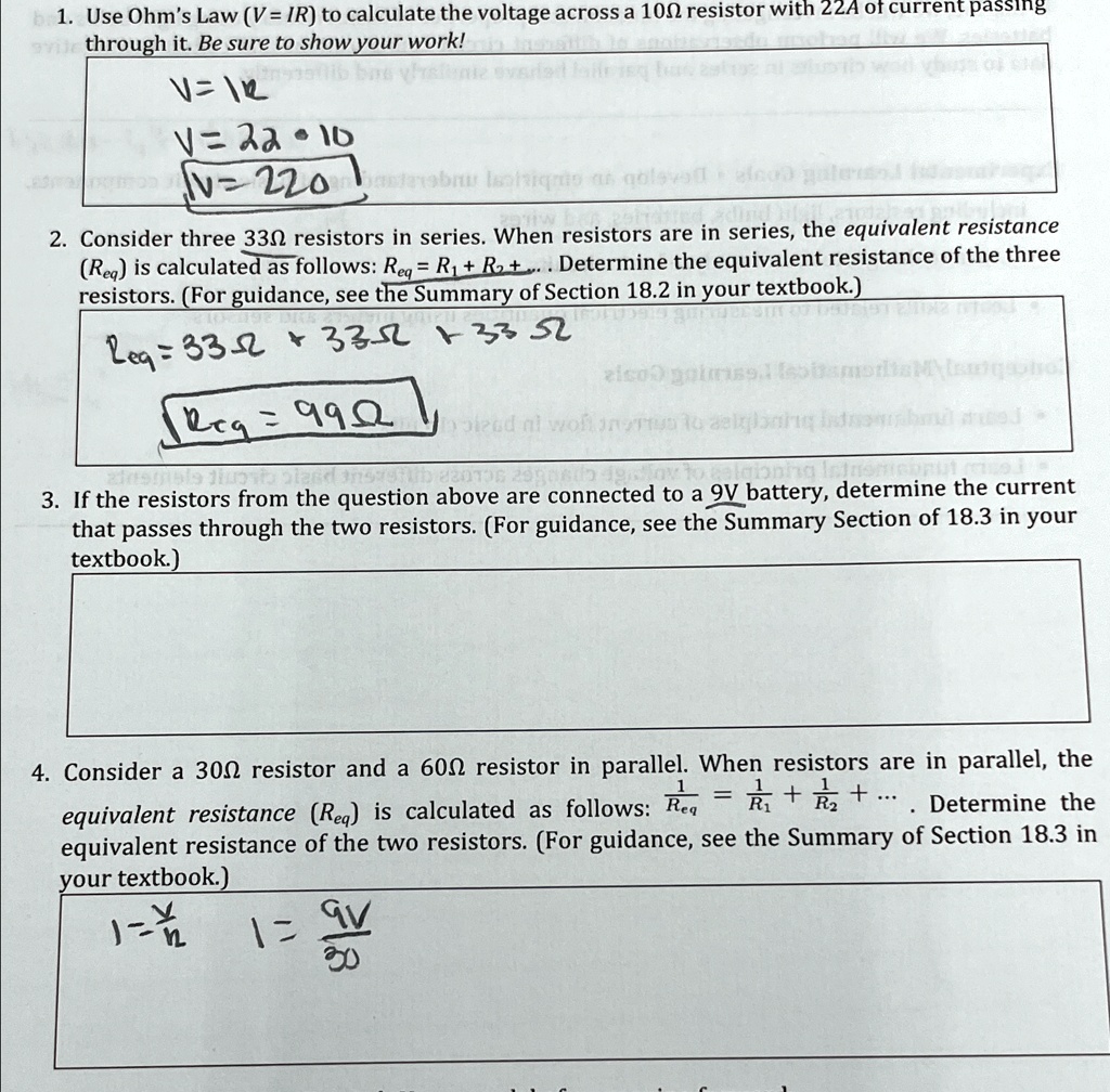 SOLVED: Use Ohm's Law (V=IR) to calculate the voltage across a 10Ω resistor with 22A of current ...