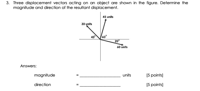 3. Three displacement vectors acting on an object are shown in the ...