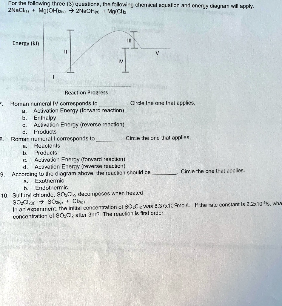 SOLVED: For the following three questions, the following chemical equation and energy diagram ...