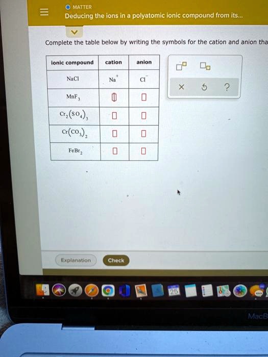 SOLVED: 0 Matter Deducing the ions in a polyatomic ionic compound from Its . Complete the table ...