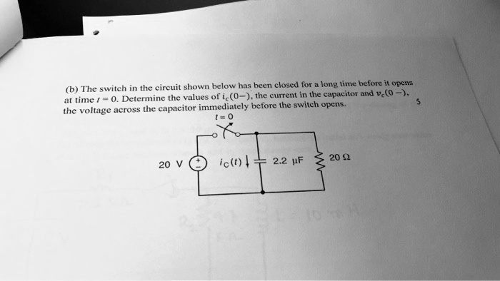 SOLVED: (b) The switch in the circuit shown below has been closed for a long time before it ...