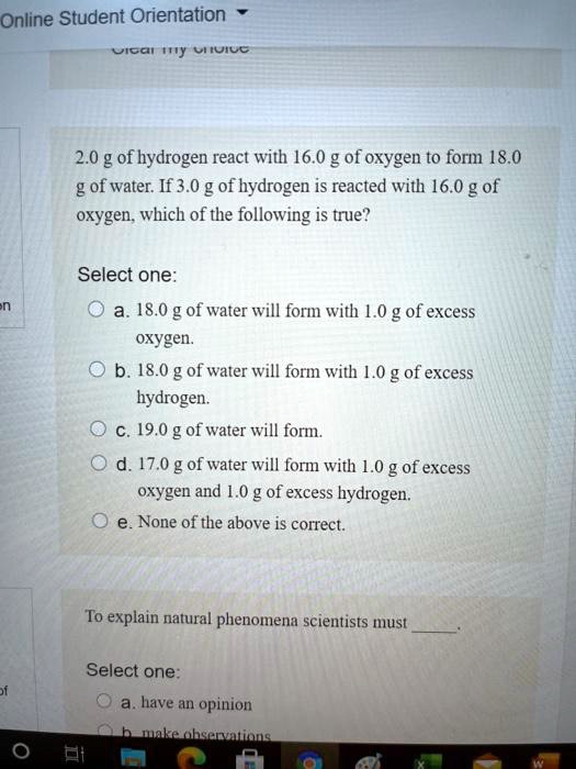SOLVED: Online Student Orientation JICCI ""Y Goilc 2.0 g of hydrogen ...