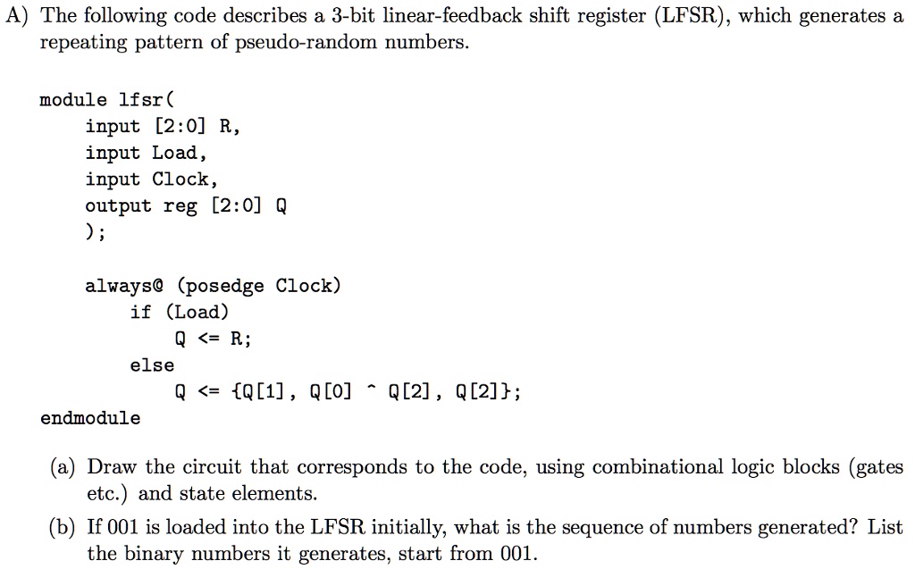 Solved Text Verilog A The Following Code Describes A 3 Bit Linear