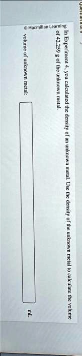 Question U19 Macmillan Learning In Experiment 4, you calculated the ...