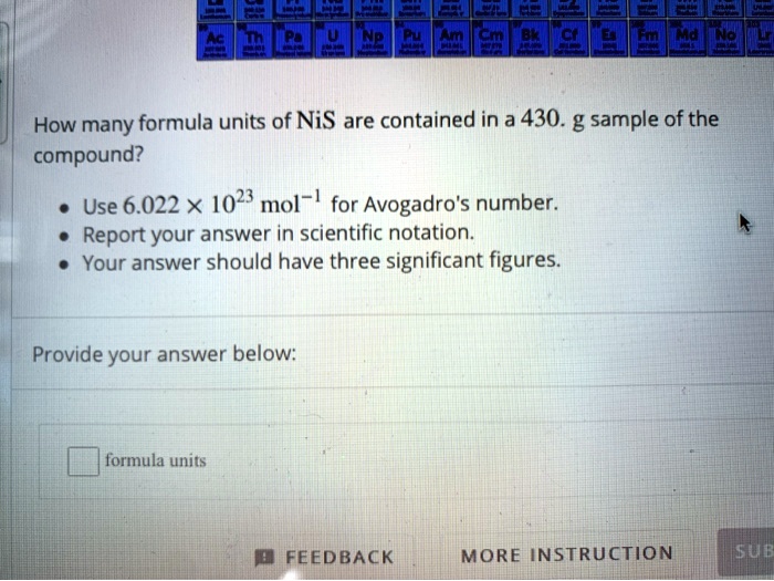 how many formula units of nis are contained in a 430 g sample of the ...