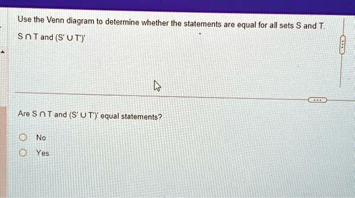 SOLVED: Texts: Use the Venn diagram to determine whether the statements ...