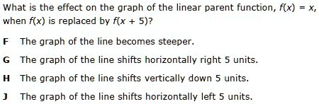 SOLVED: 'PLEASE Help I need Answer!!! What is the effect on the graph of the linear parent ...