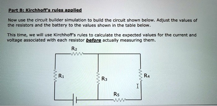 Part B: Kirchhoff's rules applied Now use the circuit builder simulation to build the circuit ...