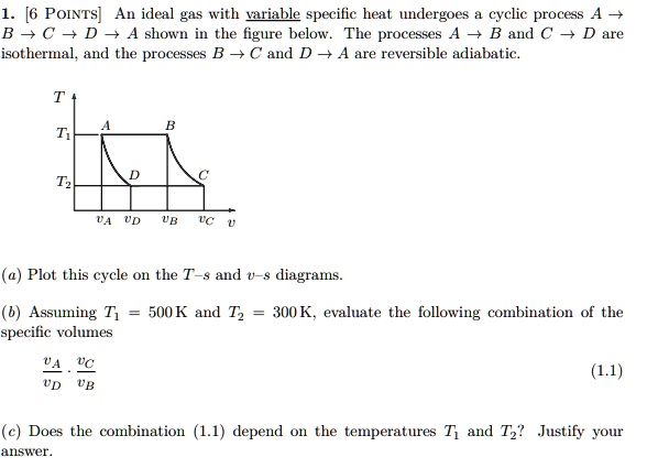 SOLVED: [6 Points] An ideal gas with variable specific heat undergoes a ...
