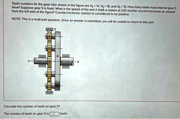 Tooth numbers for the gear train shown in the figure are N2 = 14, N4 = 16, and N6 = 12. How many ...