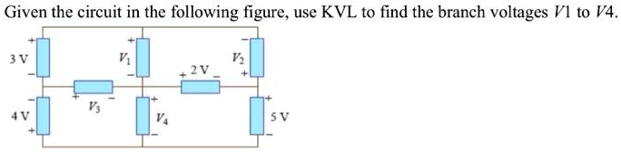 Given the circuit in the following figure, use KVL to find the branch voltages V1 to V4.