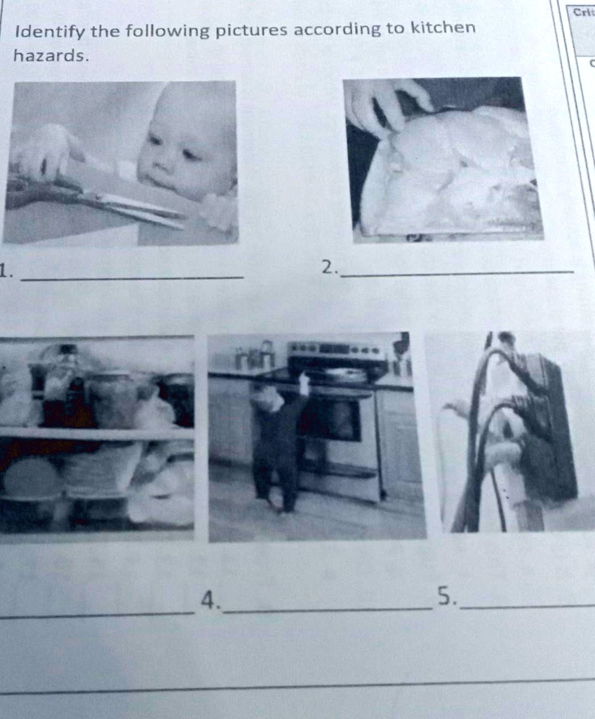 Identify the following pictures according to kitchen hazards.