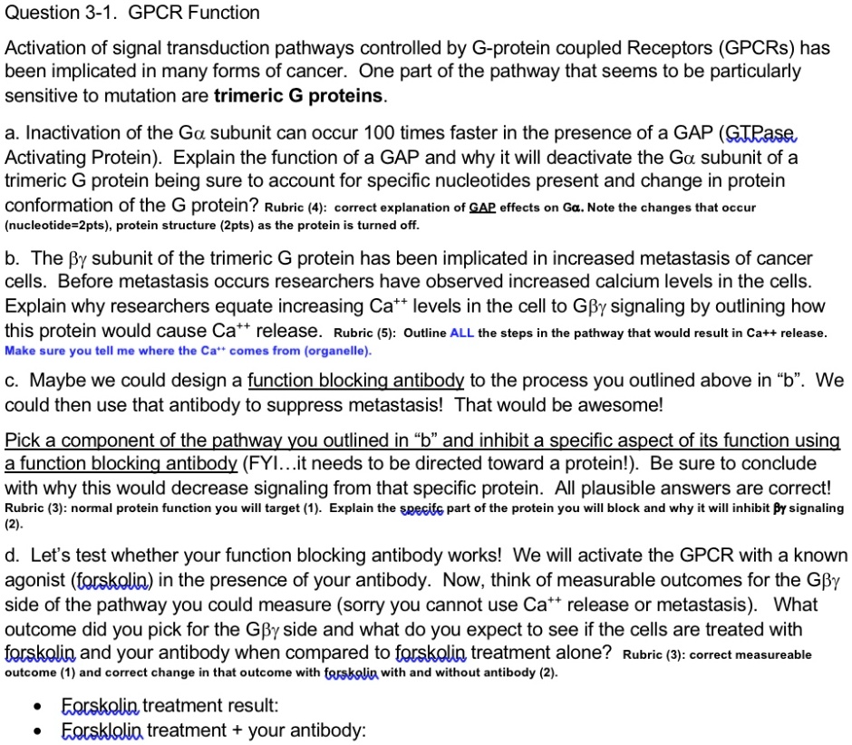 SOLVED: Question 3-1 - GPCR Function Activation of signal transduction ...