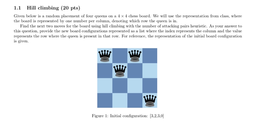 [GET ANSWER] 1.1 Hill climbing (20 pts) Given below is a random ...