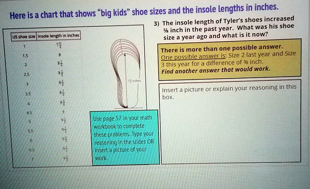 Here is a chart that shows "big kids" shoe sizes and the insole lengths ...