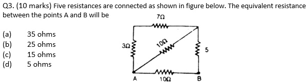 SOLVED: 03. (10 marks) Five resistances are connected as shown in figure below The equivalent ...