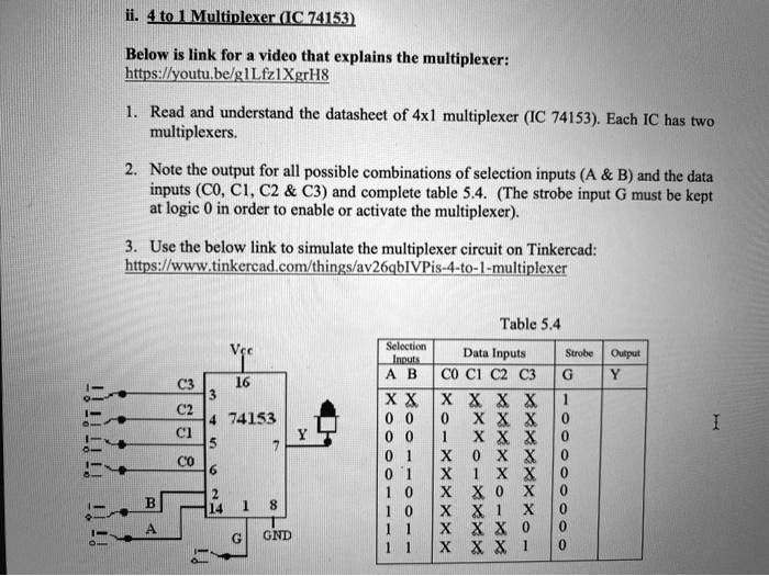 ii. 4 to 1 Multiplexer (IC 74153) Below is link for a video that ...