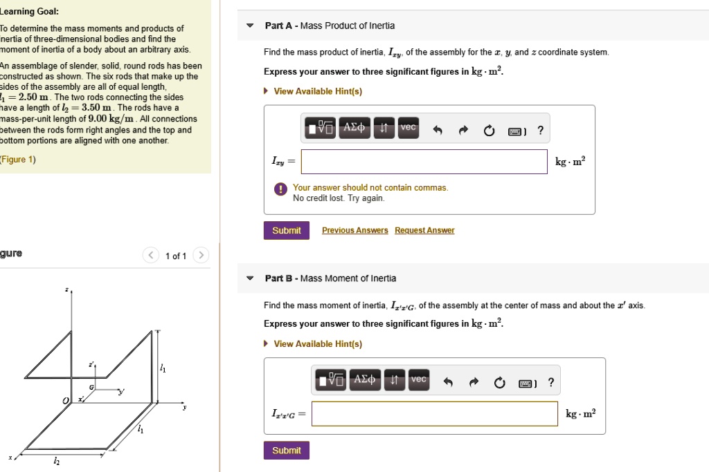 Calculate the mass moment of inertia, IOG, about the axis passing through the origin of the two ...