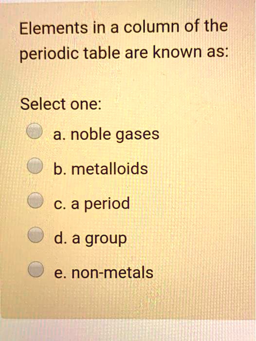 elements in a column of the periodic table are known as select one a ...