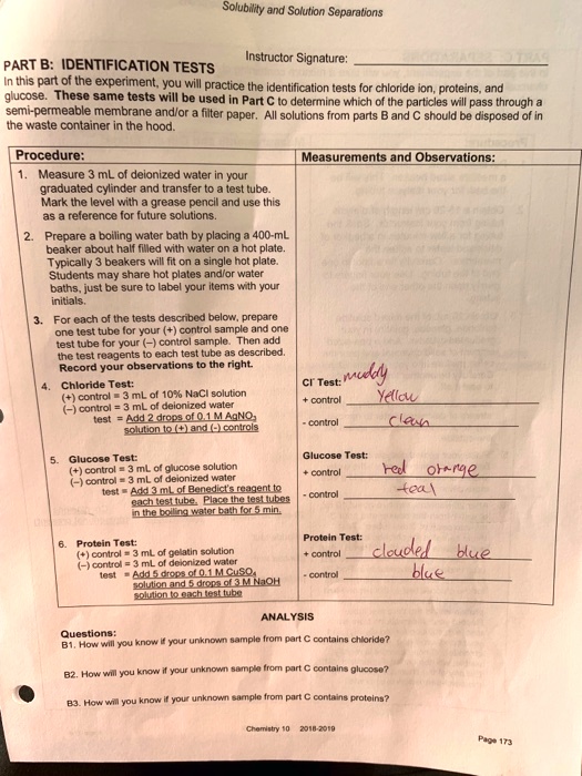 solubiity and solution separations instructor signature part b ...