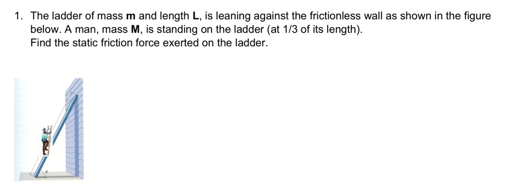 the ladder of mass m and length l is leaning against the frictionless ...