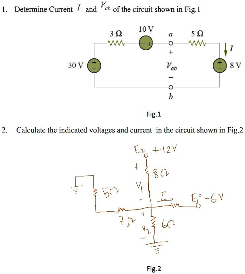SOLVED: [ V = 13 Determine the current and voltage of the circuit shown in Fig. 1. 10 V 3 Î© 5 Î ...