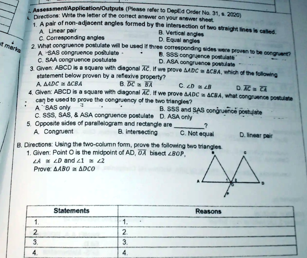 SOLVED: Assessment Application/Outputs (Please refer to DepEd Order No ...