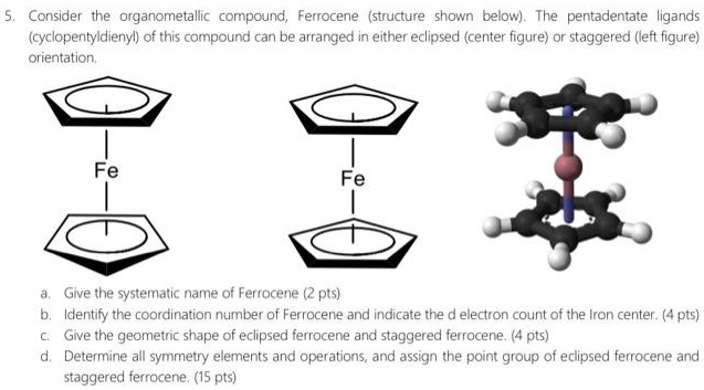 5. Consider the organometallic compound, Ferrocene (structure shown ...