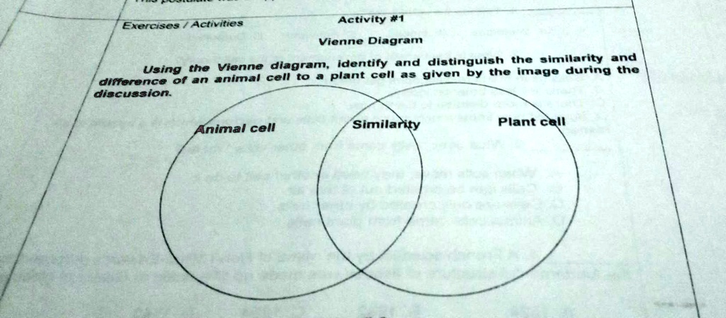 SOLVED: Venn Diagram: Animal Cell Similarity and Plant Cell Differences ...