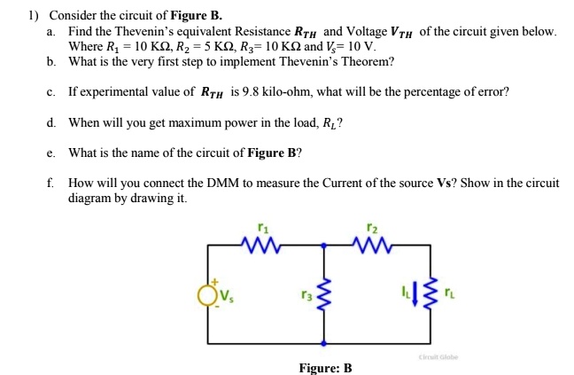 SOLVED: 1) Consider the circuit of Figure B. a. Find the Thevenin's ...