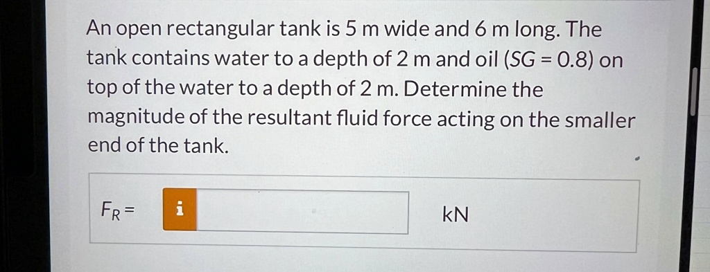An open rectangular tank is 5m wide and 6m long. The tank contains water to a depth of 2m and ...