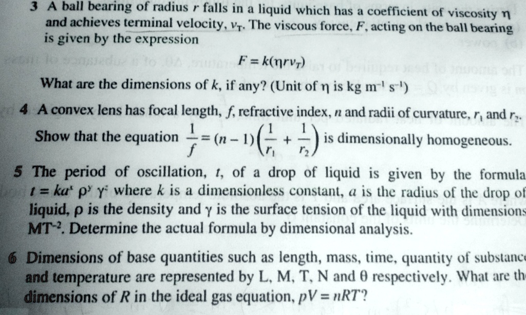 3 A ball bearing of radius r falls in a liquid which has a coefficient of viscosity ? and ...