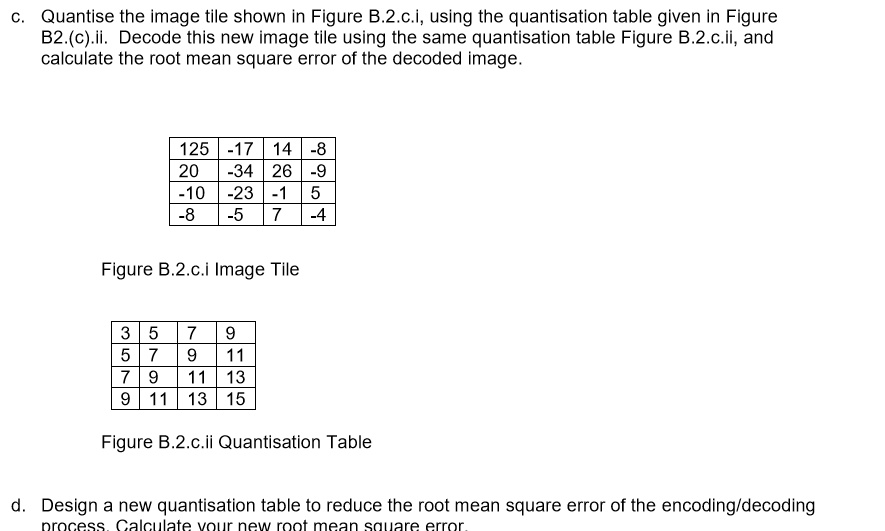 SOLVED: C. Quantize the image tile shown in Figure B.2.c.i, using the ...