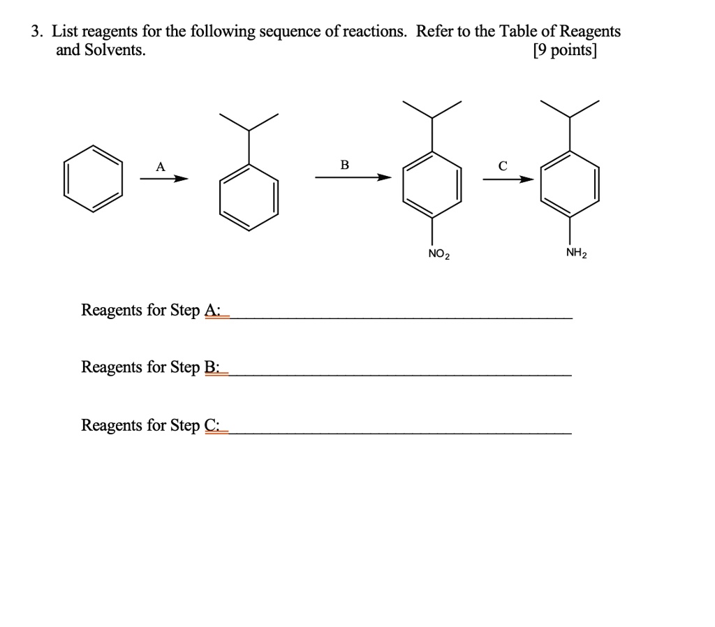 SOLVED: 3. List reagents for the following sequence of reactions Refer ...