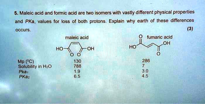 5. Maleic acid and formic acid are two isomers with vastly different physical properties and PKa ...