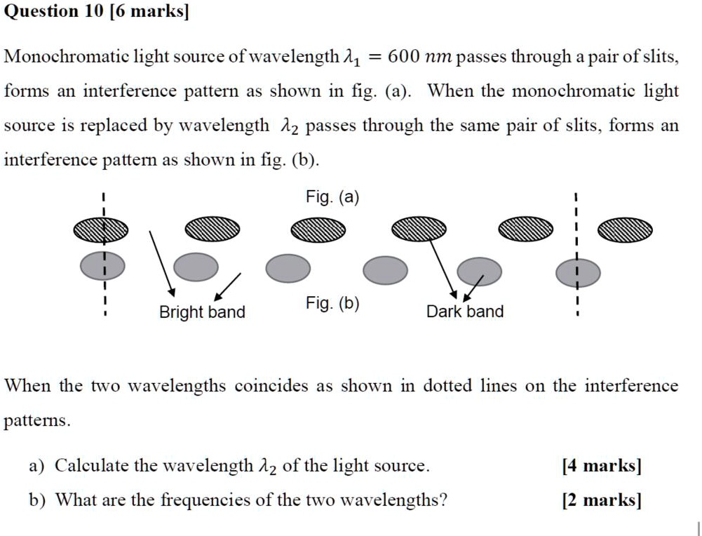 SOLVED: Question 10 [6 marks] Monochromatic light source of wavelength ...
