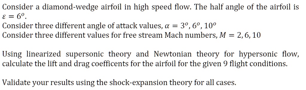 SOLVED: Consider a diamond-wedge airfoil in high-speed flow. The half ...