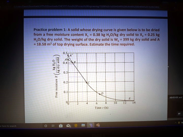 [GET ANSWER] Practice problem 1: A solid whose drying curve is given below is to be dried from a ...