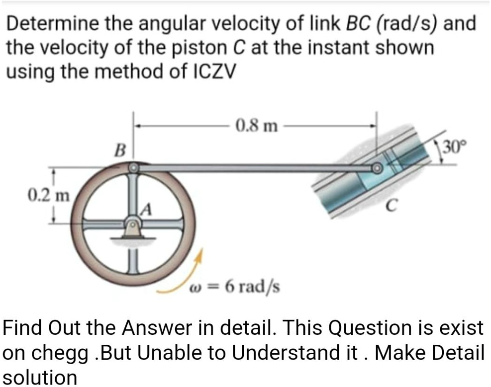 Determine the angular velocity of link BC (rad/s) and the velocity of the piston C at the ...