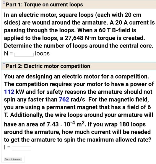 SOLVED:Part 1: Torque on current loops In an electric motor; square ...
