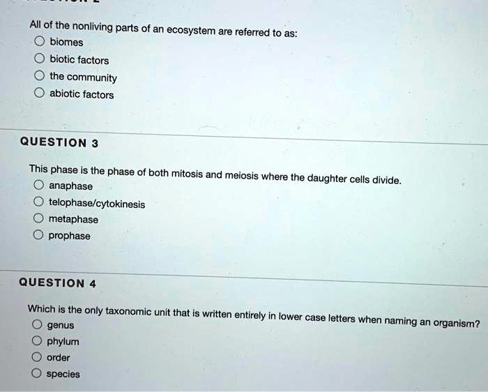 SOLVED: All of the nonliving parts of an = ecosystem are referred to as ...