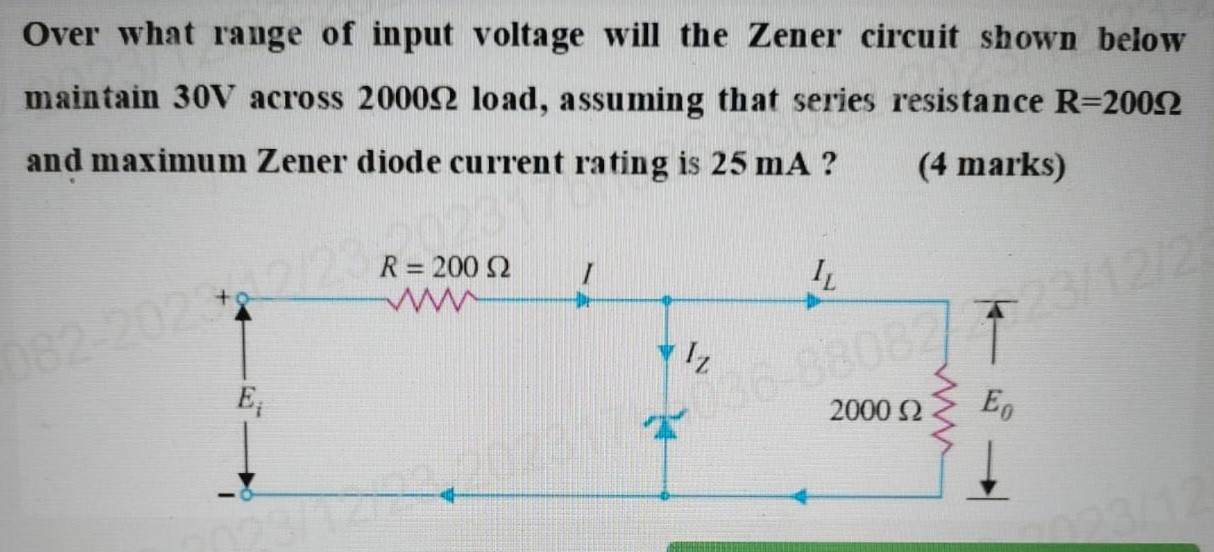 SOLVED: Over what range of input voltage will the Zener circuit shown below maintain 30 V across ...