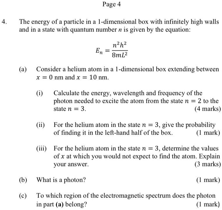 page 4 the energy of a particle in a dimensional box with infinitely high walls and in a state ...