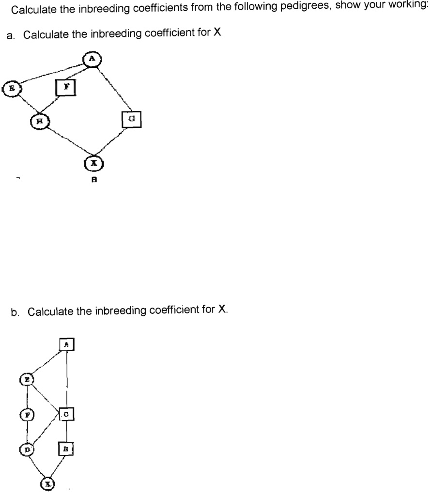 SOLVED: Calculate the inbreeding coefficients from the following pedigrees, show your working ...