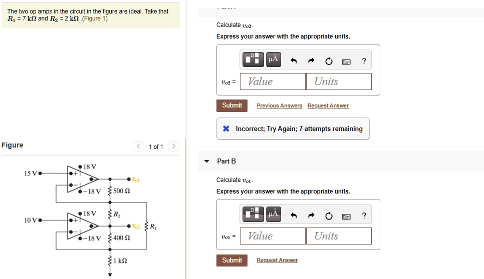 SOLVED: The two op amps in the circuit in the figure are ideal. Take ...
