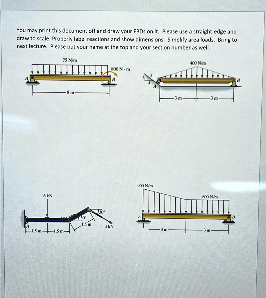 draw fbds for each properly label reactions and show dimensions ...