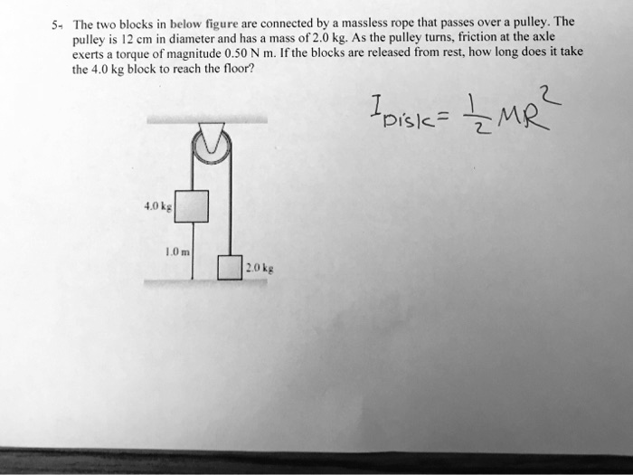 The two blocks in the figure below are connected by a massless rope that passes over a pulley ...