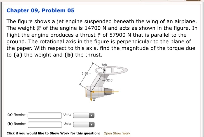 SOLVED: Chapter 09, Problem 05 The figure shows a jet engine suspended ...