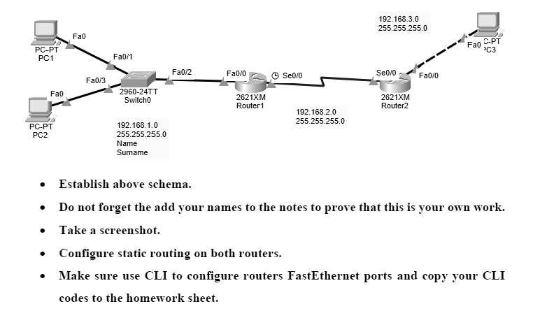 Fa0 PC-PT PC1 Fa0/1 192.168.3.0 255.255.255.0 Se0/0 Se0/0 Fa0/0 2621XM Router1 2621XM Router2 ...