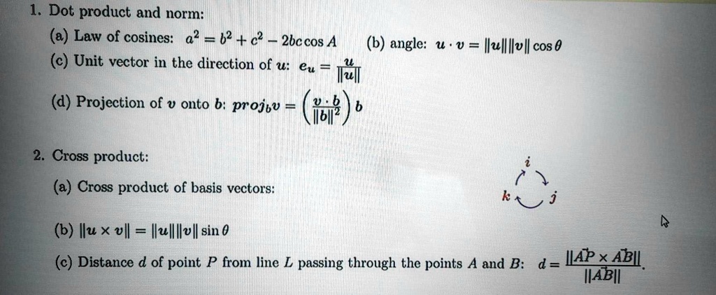 dot product and norm e lew of cosines a 62 c 2bccos a b angle u u ...